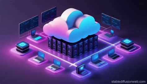 Blue Purple Pink CPU Symbol Connected To Cloud Network Infrastructure Stable Diffusion Online
