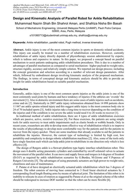 Pdf Design And Kinematic Analysis Of Parallel Robot For Ankle Rehabilitation