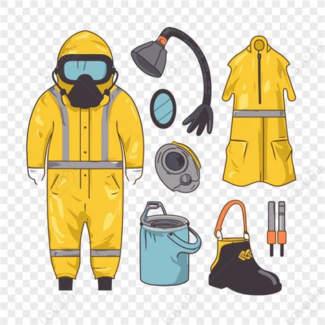 배경 만화에 노란색 보호 보호 장비의 벡터 세트 Ppe 클립 아트페페 Png 일러스트 무료 다운로드 Lovepik