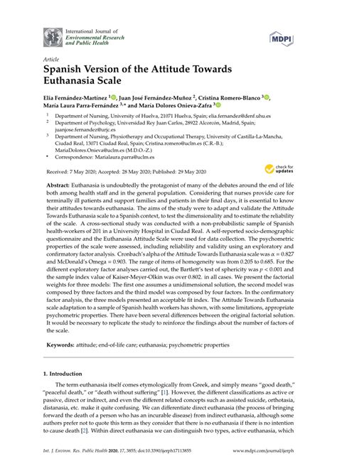 Pdf Spanish Version Of The Attitude Towards Euthanasia Scale