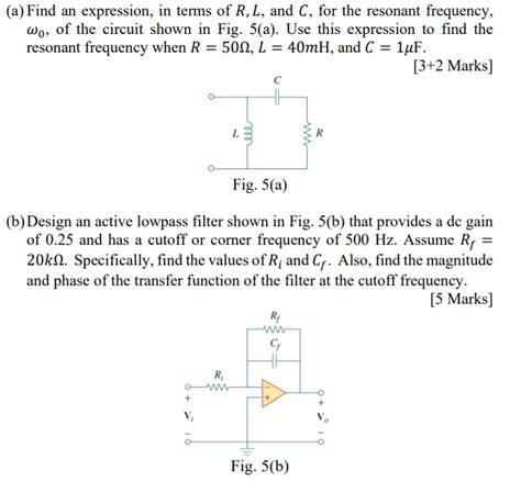 Solved A Find An Expression In Terms Of R L And C For Chegg