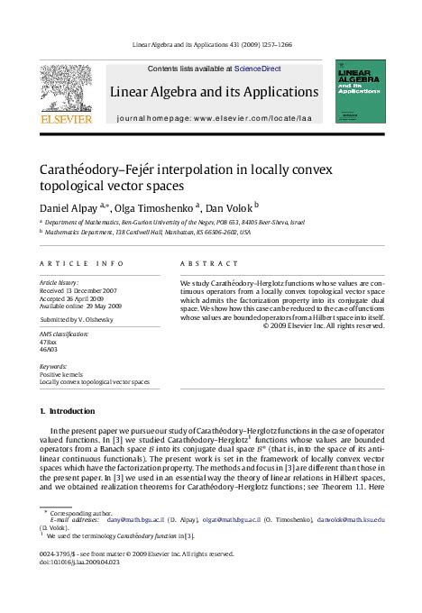 Pdf Carathéodoryfejér Interpolation In Locally Convex Topological Vector Spaces