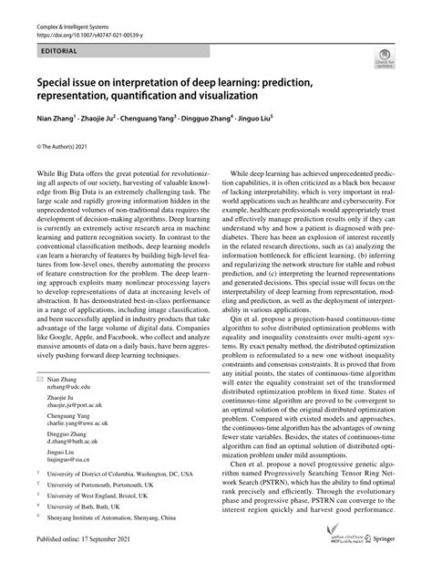 Pdf Special Issue On Interpretation Of Deep Learning Prediction