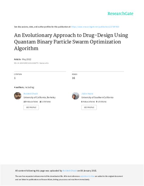 Pdf An Evolutionary Approach To Drug Design Using Quantam Binary Particle Swarm Optimization