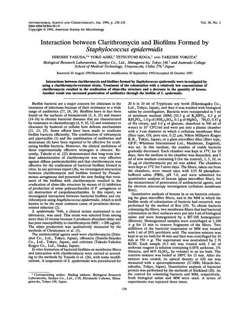 Pdf Interaction Between Clarithromycin And Biofilms Formed By Staphylococcus Epidermidis