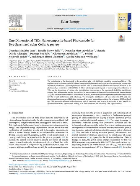 Pdf One Dimensional Tio2 Nanocomposite Based Photoanode For Dye