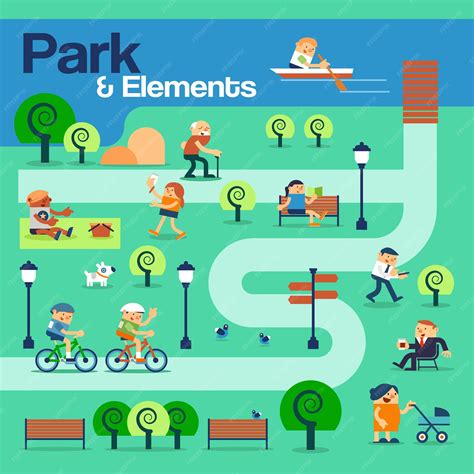 Premium Vector The Park And Elements With Peoples