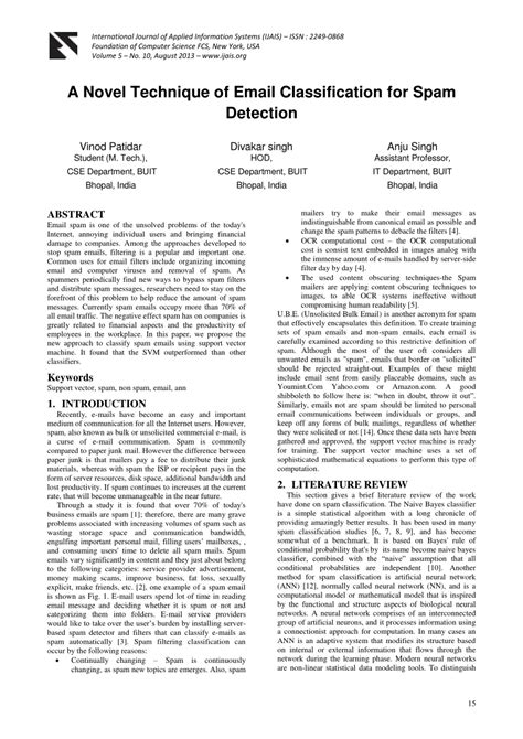 Pdf A Novel Technique Of Email Classification For Spam Detection