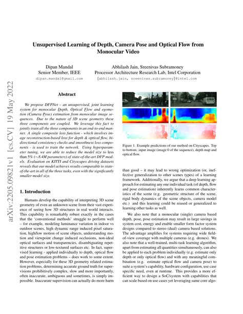 Pdf Unsupervised Learning Of Depth Camera Pose And Optical Flow From Monocular Video