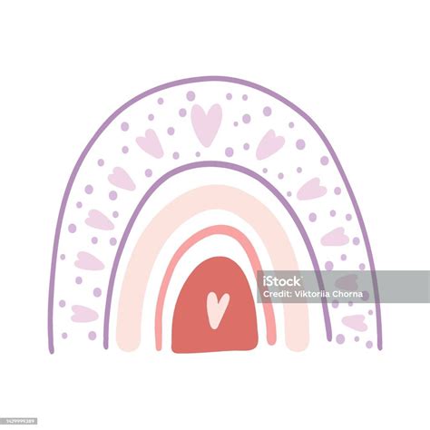 손으로 그린 귀여운 만화 무지개 현대 스칸디나비아 무지개의 벡터 일러스트 레이 션 포스터 직물 인쇄 카드 어린이 의류를위한 어린이 디자인 요소 귀여운에 대한 스톡 벡터 아트