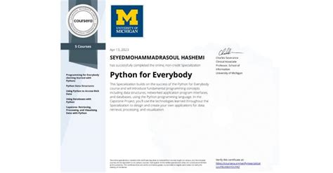 rasool hashemi on linkedin completion certificate for python for everybody