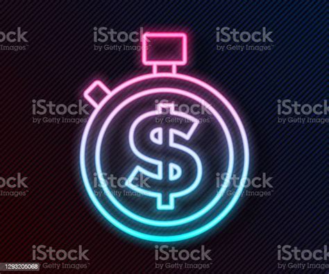 빛나는 네온 라인 시간은 검은 배경에 고립 된 돈 아이콘입니다 돈은 시간입니다 효과적인 시간 관리 시간을 돈으로 변환합니다 스톱워치 사인 벡터 개념에 대한 스톡 벡터 아트