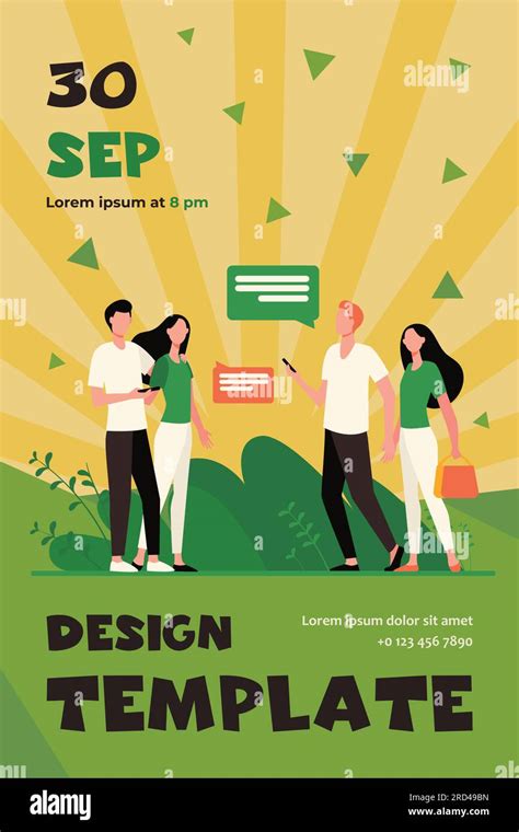 Two Couples With Phones Walking And Meeting Outside Stock Vector Image