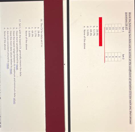 Solved Work The Following Two Data Sets To Arrive At The