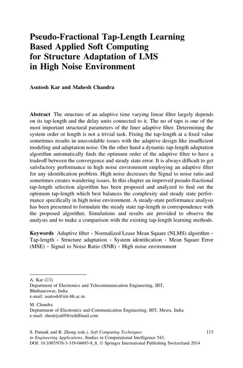 Pdf Pseudo Fractional Tap Length Learning Based Applied Soft Computing For Structure