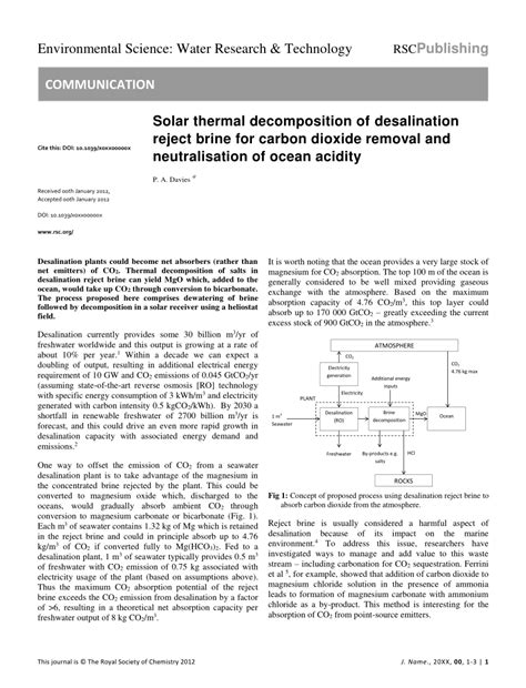 Pdf Solar Thermal Decomposition Of Desalination Reject Brine For