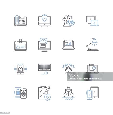 소프트웨어 산업 라인 아이콘 컬렉션입니다 프로그래밍 개발 코딩 응용 프로그램 도구 솔루션 혁신 벡터 및 선형 그림 통합 자동화 보안 개요 표지판 세트 가상현실에 대한 스톡