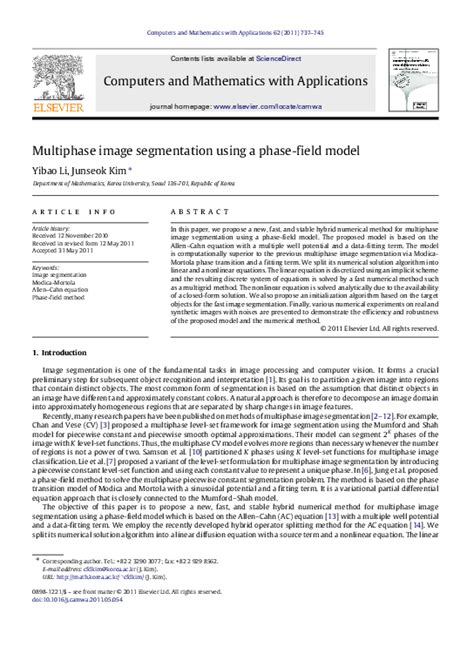 Pdf Multiphase Image Segmentation Using A Phase Field Model