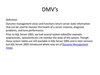 Dmv S Performance Monitor In SQL Server PPT