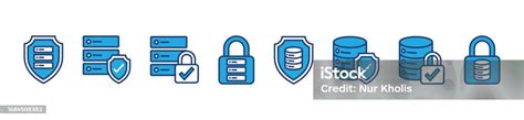 데이터 보안 안전 보호 아이콘 데이터베이스 서버 빅 데이터 방패 자물쇠 잠김 및 앱 및 웹 사이트에 대한 확인 표시 아이콘 기호입니다 벡터 일러스트 레이 션 가상현실에 대한
