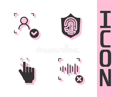Set Rejection Voice Recognition Face Fingerprint And Shield Icon Vector Stock Vector
