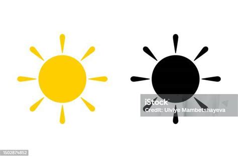 태양 아이콘이 설정되었습니다 노란 태양과 검은 실루엣의 컬렉션입니다 날씨 햇빛 자연 아이콘 또는 흰색 배경에 분리된 로고로 사용하기 위한 벡터 그림 0명에 대한 스톡 벡터
