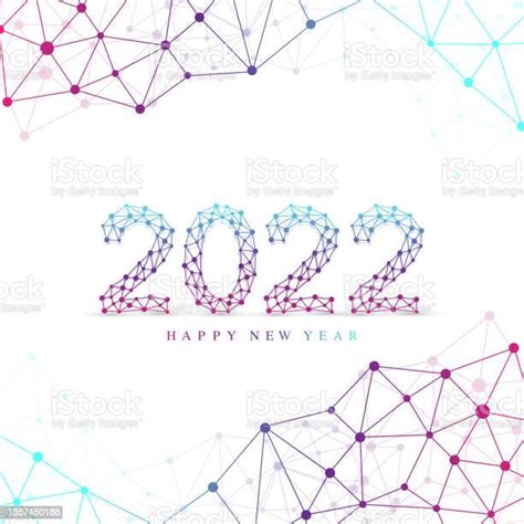 메리 크리스마스와 새해 복 많이 받으세요 2022에 대 한 현대 기술 템플릿 연결 된 라인과 점 디지털 기하학적 효과 벡터 일러스트레이션 원형에 대한 스톡 벡터 아트 및