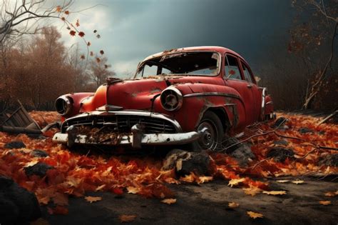 Premium AI Image Wrecked Crashed Car Auto Hit Vehicle Generate Ai