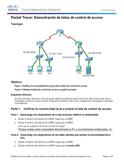 7 1 1 4 Packet Tracer Acl Demonstration Instructions Pdf Arquitectura De Internet