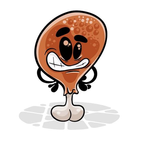 Cuisse De Poulet Frit Personnage De Dessin Animé Drôle Vector Fond
