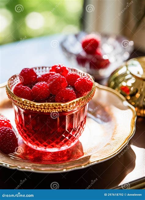 Raspberry Jam And Raspberries In A Crystal Bowl Country Food And