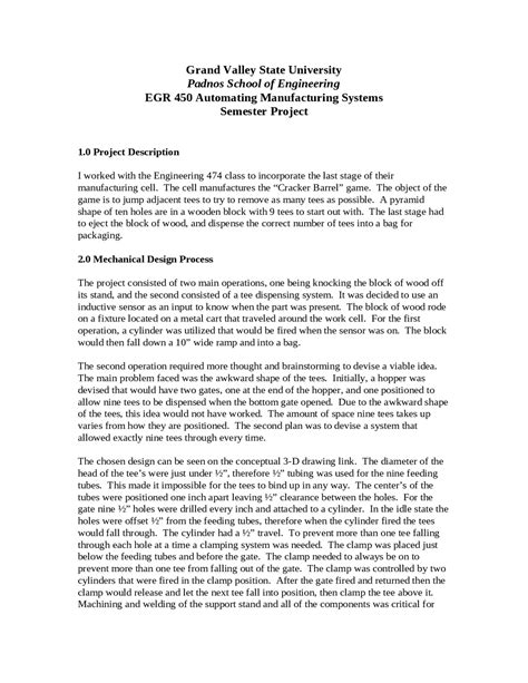 Automating Manufacturing Systems Semester Project Egr 450 Docsity