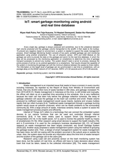 Smart Internet Of Things Kindergarten Garbage Observation System Using Arduino Uno Pdf