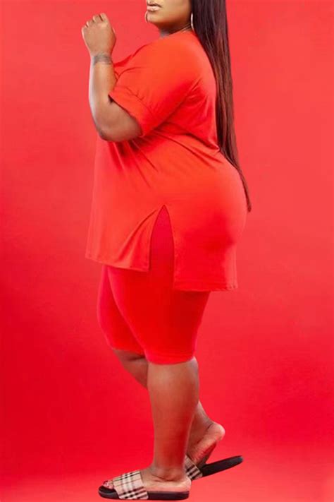 Wholesale Black Fashion Casual Letter Print Slit V Neck Plus Size Two Pieces K Online