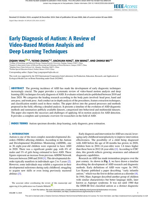 Pdf Early Diagnosis Of Autism A Review Of Video Based Motion