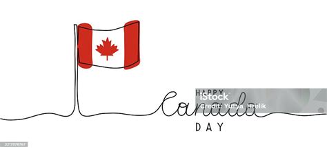 행복한 캐나다 하루 한 라인 아트 배경 깃발과 단풍 잎 편집 가능한 획 손으로 그린 글자 텍스트 배너 템플릿 타이포그래피를 사용한 윤곽선 그리기 웹 배너에 대한 스톡 벡터