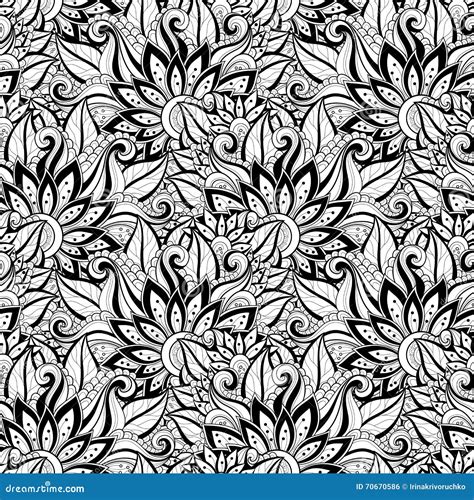 Vector Seamless Monochrome Floral Pattern Stock Vector Illustration Of Garden Flora 70670586