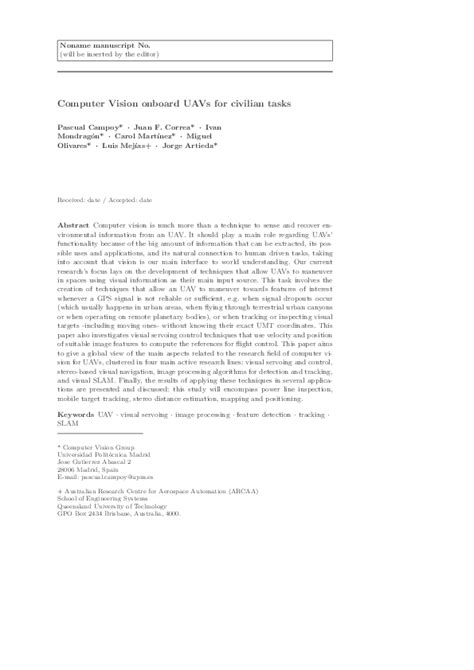 Pdf Computer Vision Onboard Uavs For Civilian Tasks