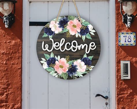 Round Door Hanger Sublimation Dark Faux Wood And Floral Etsy