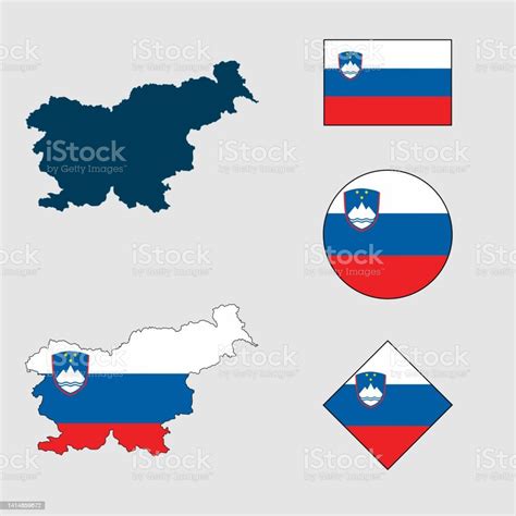 슬로베니아 국가 개요 실루엣의 벡터는 흰색 배경에 고립 된 깃발 세트 국경에 대한 스톡 벡터 아트 및 기타 이미지 국경 국기 그래프 Istock