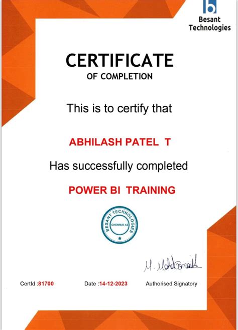 Completed Microsoft Power Bi Course From Besant Technologies Abhilash Patel T Posted On The