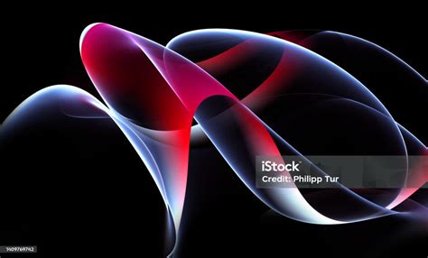 추상 예술의 3d 렌더링 곡선 물결 모양의 우아함 나선형 유기 선의 초현실적 인 외계인 꽃 조각의 일부와 함께 반투명 플라스틱 소재로 검은 색에 빨간색과 흰색 그라디언트