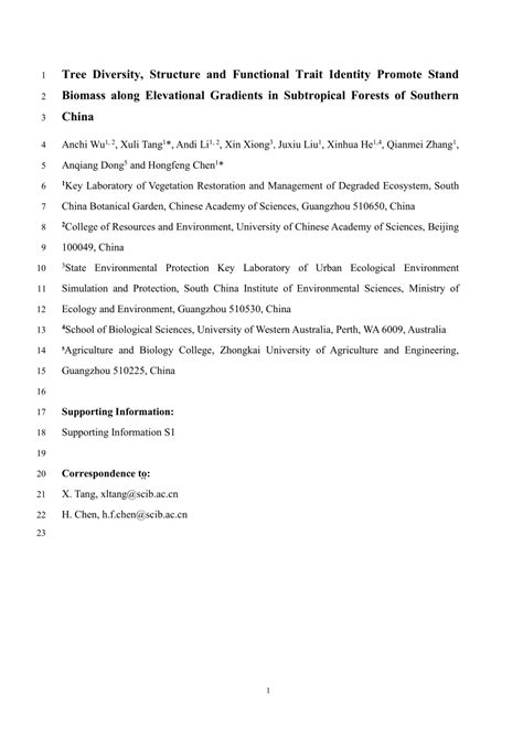 Pdf Tree Diversity Structure And Functional Trait Identity Promote Stand Biomass Along