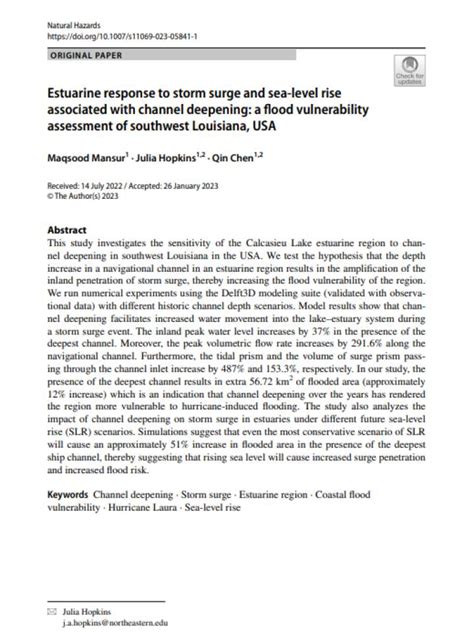 Estuarine Response To Storm Surge And Sea Level Rise Associated With