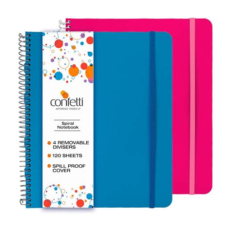 Confetti Spiral Notebook Removable Dividers Spill Proof Cover Closing Elastic Band
