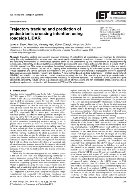 Pdf Trajectory Tracking And Prediction Of Pedestrians Crossing