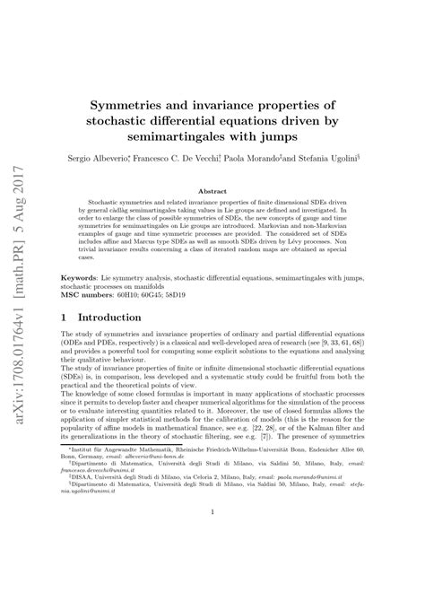 Pdf Symmetries And Invariance Properties Of Stochastic Differential Equations Driven By