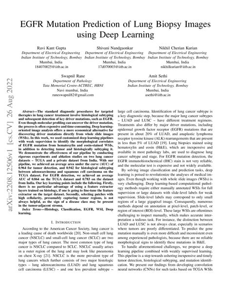 Egfr Mutation Prediction Of Lung Biopsy Images Using Deep Learning Deepai