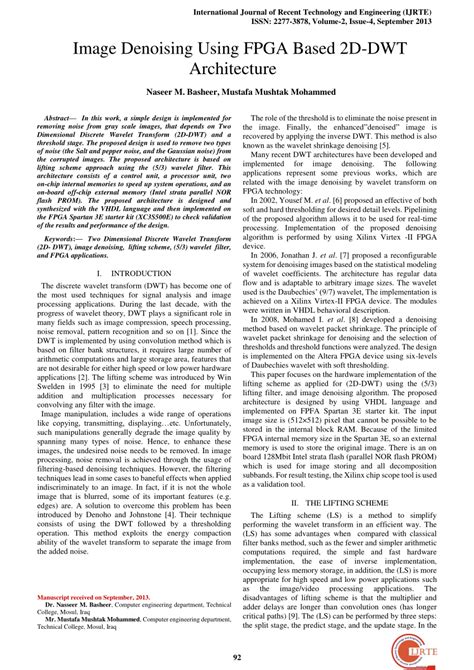 Pdf Image Denoising Using Fpga Based 2d Dwt Architecture
