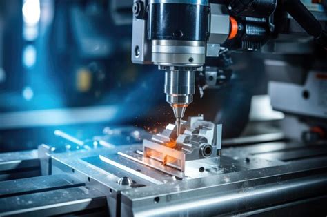 자동화된 기계는 금속 조각에서 효과적으로 작동하여 정밀도와 효율성을 보여줍니다 Cnc 밀링 기계는 견고한 볼 엔드밀 도구로 플라스틱 부품을 절단합니다 Ai 생성